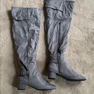 Beston | Shoes | Beston New Grey Faux Suede Over The Knee Boots | Poshmark